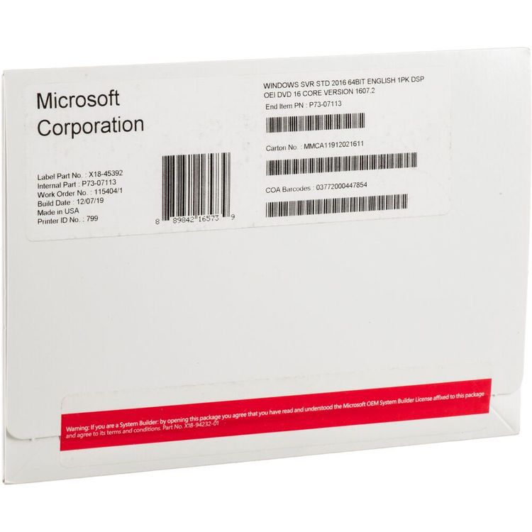 Licence Microsoft Windows 2016 Server (Neu und originalverpackt) in ...