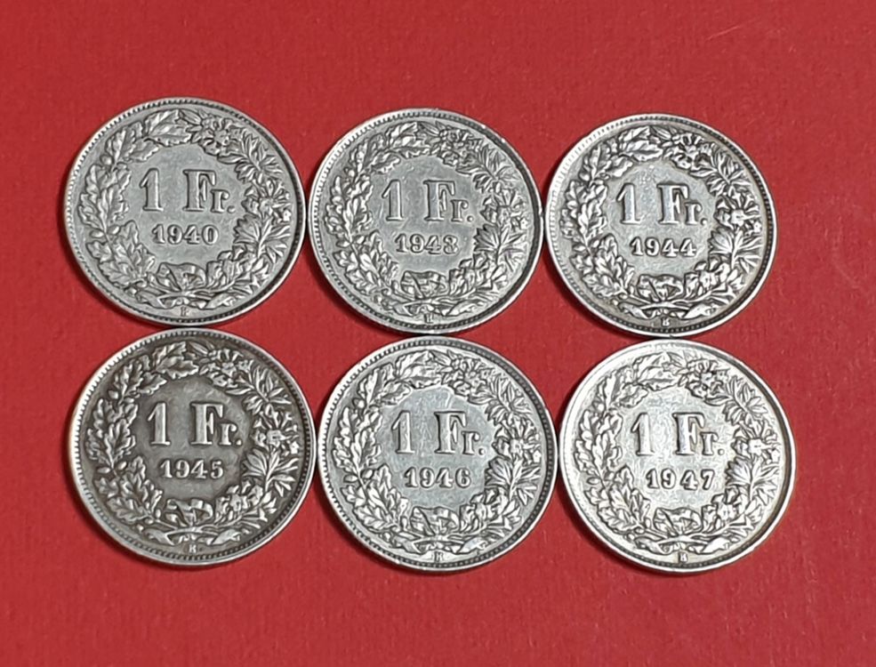 1 Franken 1940,1943,1944,1945,1946,1947 „Silber“ (Gebraucht) in Uttigen für CHF 18 – mit ...