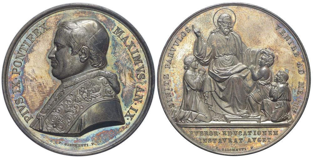 b- Rom, Pius IX., Silbermedaille A. IX (1854) (Usato) a Chiasso per CHF ...