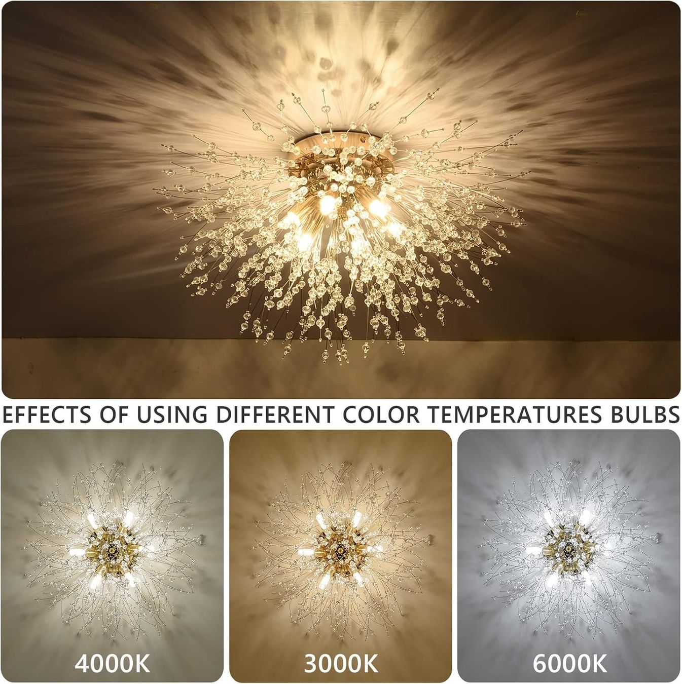 Kristall Feuerwerk Deckenleuchte Dimmbare Hängelampe Gold (Neu und ...