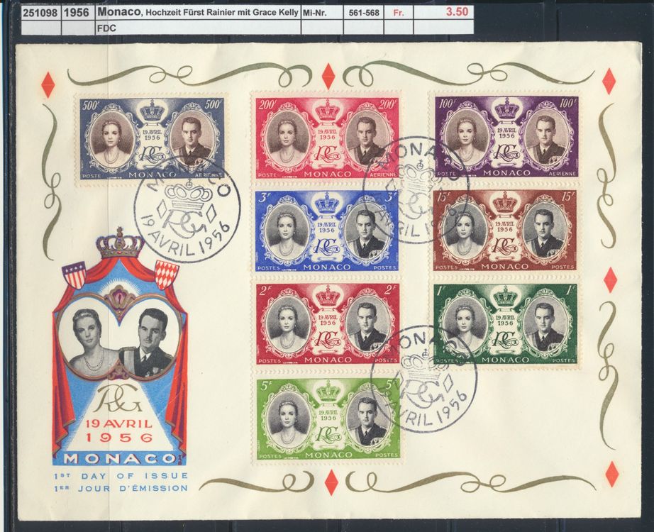 1956 Monaco, Hochzeit Fürst Rainier und Grace Kelly, FDC (Gebraucht) in ...