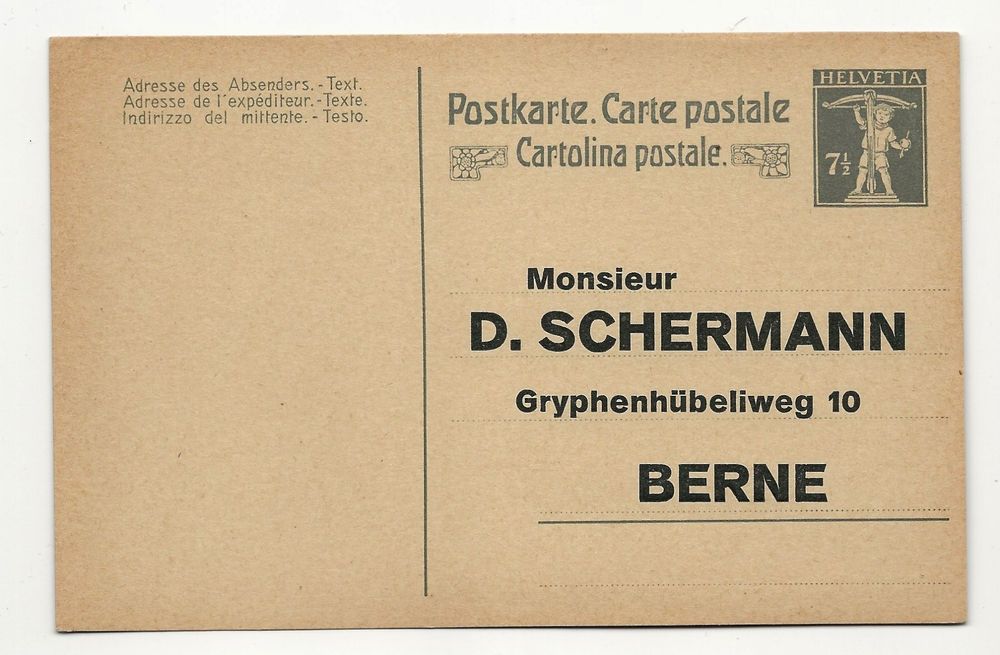 Ganzsache mit Privatzudruck Schermann Bern fp (Gebraucht) in Aarau für ...