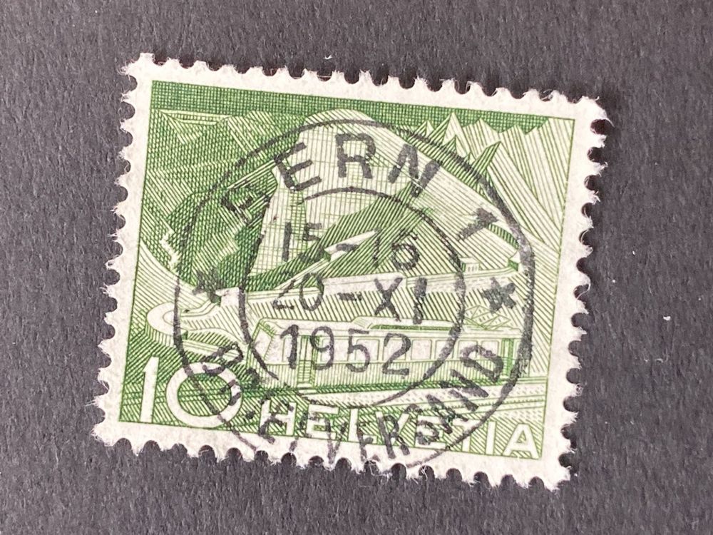 Schweiz 1952 Bergbahn 10 Rp Vollstempel BERN 1 20.XI.1952 (Gebraucht) in Liestal für CHF 1 – mit ...