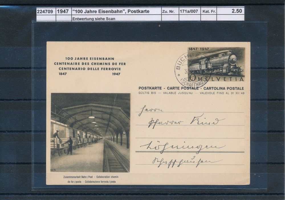 1947 Postkarte, "100 Jahre Eisenbahn" | Kaufen auf Ricardo