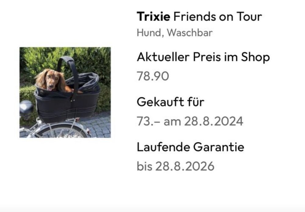 Neuwertiger Velo Hundekorb (Trixie) für Gepäckträger (Neu (gemäss ...