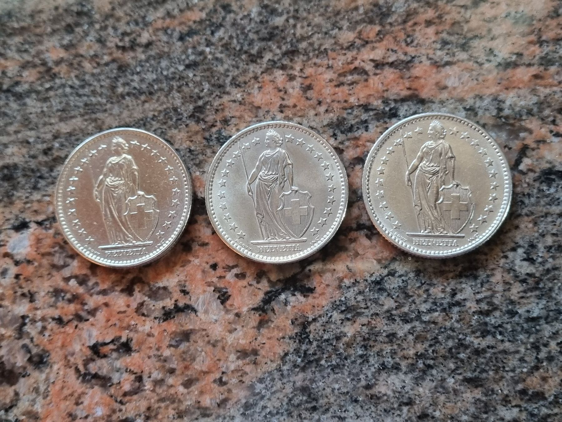 Schweizer 2 Franken Münzen, Jahrgang 1965, 3 Stück (Gebraucht) in ...