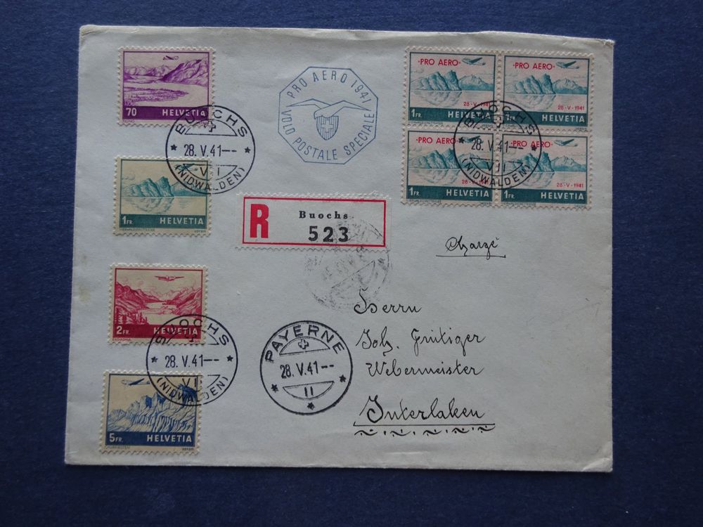 1941 F31 - F34 & F35 im 4er Landschaften & Flugzeuge Brief (Gebraucht) in Appenzell-Steinegg für ...