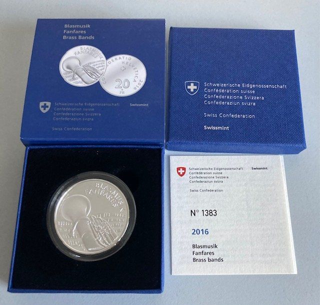 Silbermünze 20 Franken Blasmusik Swissmint 2016 Nr. 1383 (Neu und originalverpackt) in Luzern ...