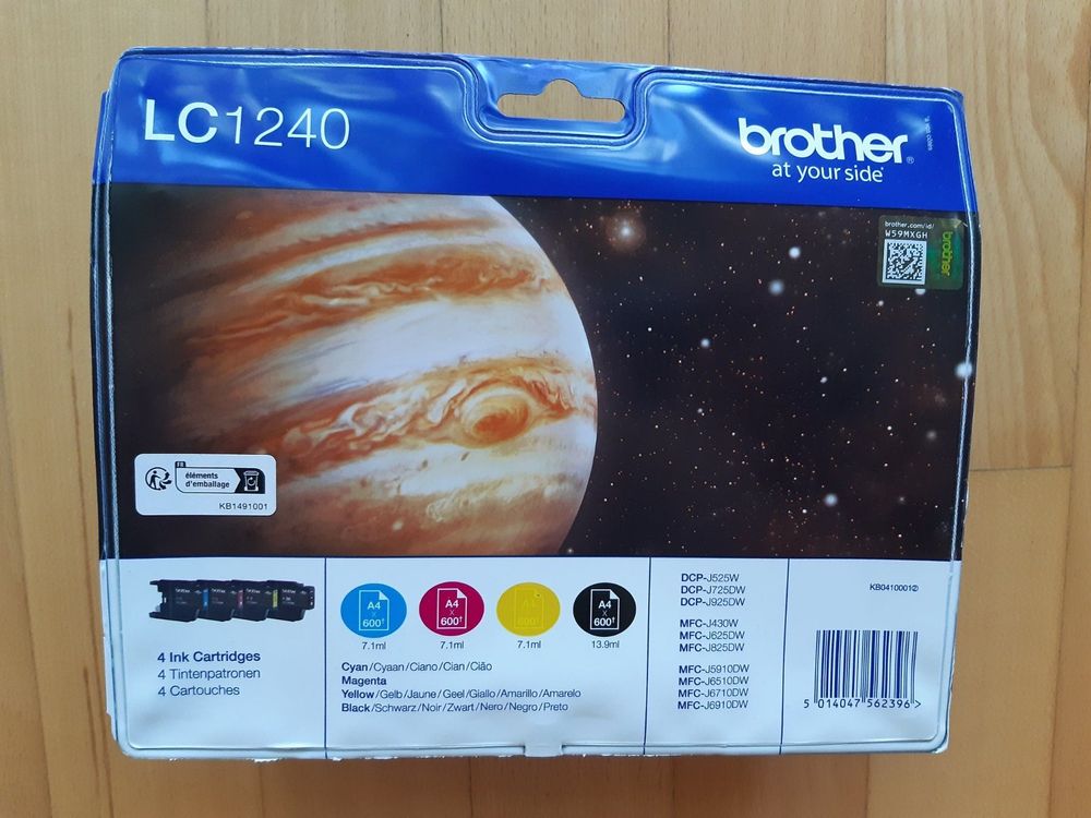 4 Tintenpatronen, Brother, vier, LC1240, Set mit BK, Y, C, M (Neu und ...