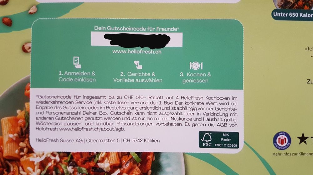 HelloFresh Gutschein Fr 140.- (Neu (gemäss Beschreibung)) in Schönholzerswilen für CHF 1 – mit ...