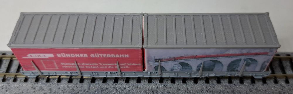 RhB Bündner Güterbahn Wagen mit 2 Container Kato Spur N (Neu (gemäss ...