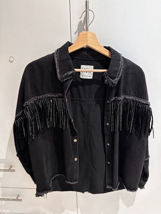 Zara denim jacket, black with rhinestone bangs, Size XS (Gebraucht) in ...