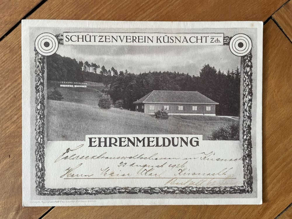 Ehrenmeldung Schützenverein Küsnacht 1926 | Kaufen auf Ricardo