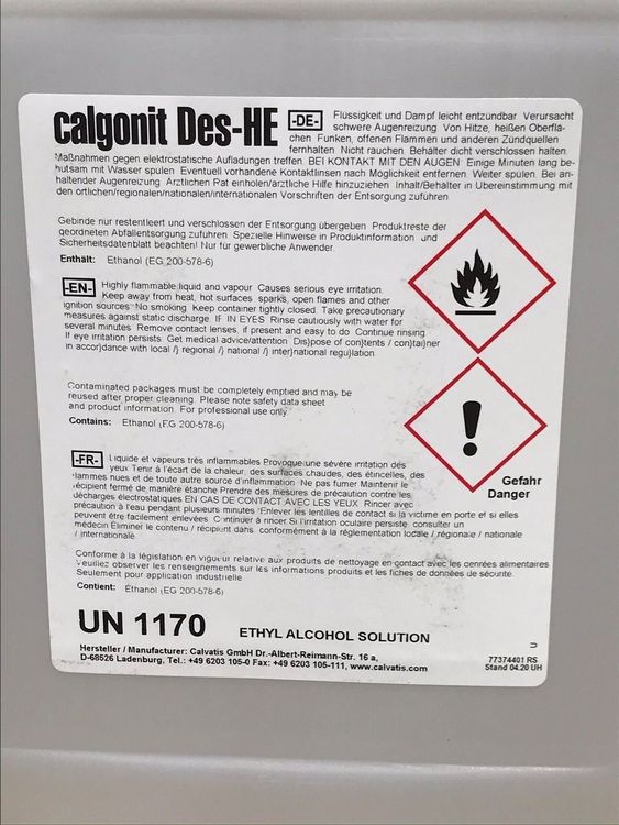 Hand- und Flächendesinfektionsmittel calgonit Des-HE (Neu und ...