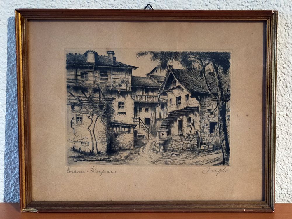 2 antike Bleistiftzeichnungen signiert & gerahmt hinter Glas | Kaufen auf Ricardo