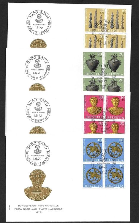 4 FDC Pro Patria 1972 Serie Viererblöcke ET Bern 1.6.1972 (Neu (gemäss Beschreibung)) in Olten ...