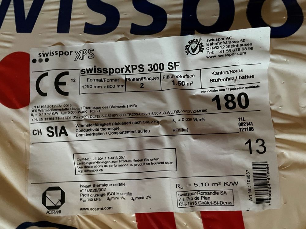 Swisspor XPS 300 SF Dämmplatten, Dicke 180mm, Schnäppchen*** (Neu und ...