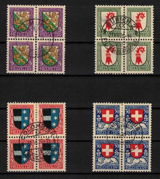 Pro Juventute 1926 4er-Block Serie mit Zentrum-ʘ | Kaufen auf Ricardo