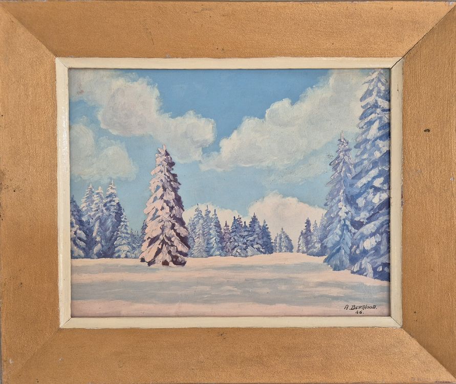 Joli petit tableau "paysage enneigé hiver" signé A.Berthoud (Gebraucht ...