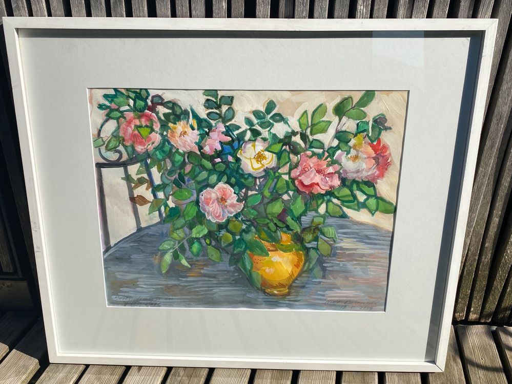 Original Bild Max Brunner Rosenstrauss in gelber Vase (Gebraucht) in ...
