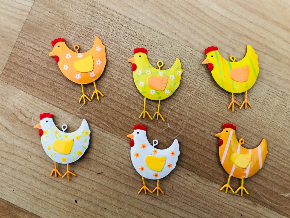 6 Metall Hühner Osterdeko Anhänger Deko bunt (Gebraucht) in Reinach BL ...