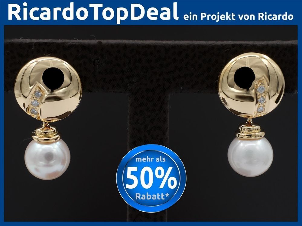 Ohrringe 18 Karat Gold Perlen Brillanten | Kaufen auf Ricardo