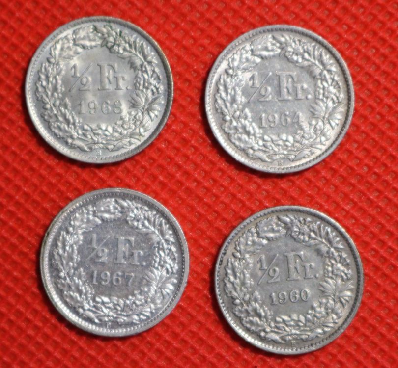 50 Rappen Lot Silbermünzen 1960, 1963, 1964, 1967 (Gebraucht) in Winterthur für CHF 5.4 – mit ...