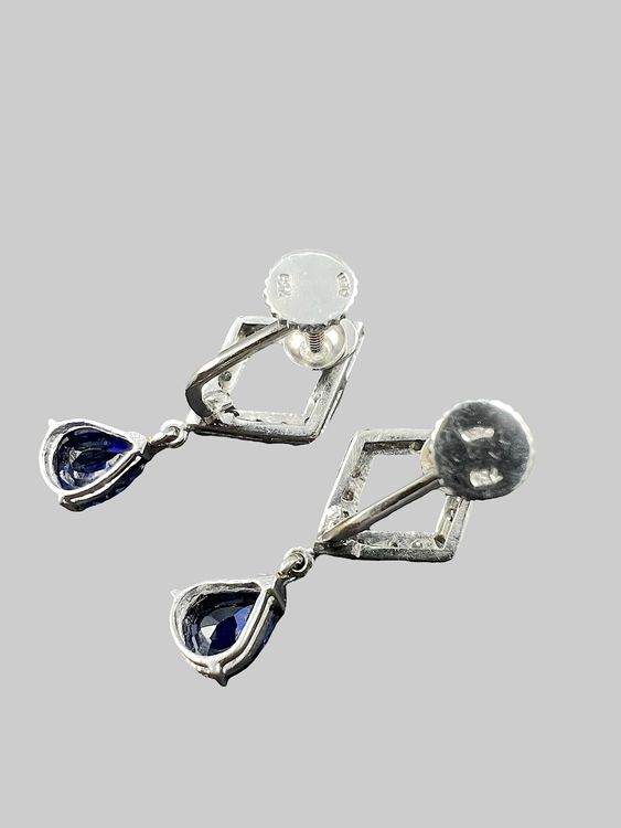 Saphir 1.2c und Diamanten 0.2c Ohrclip 18k Weissgold *S866 (Gebraucht ...