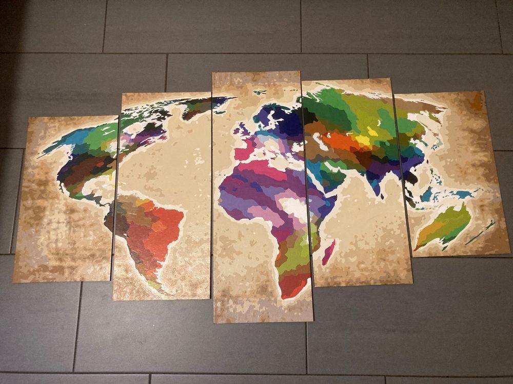 5-teiliges Gemälde/Bild "Colourful world", Malen nach Zahlen (Gebraucht) in Gelterkinden für CHF ...
