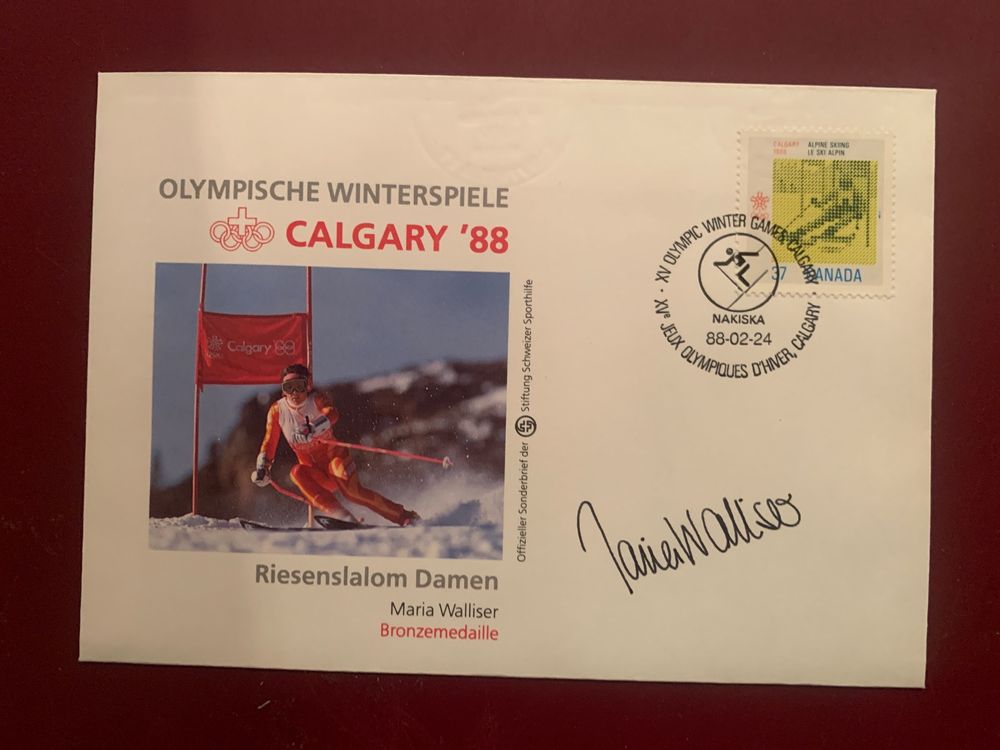 CALGARY 1988- Erste Tag Ausgabe Maria WALLISER- Unterschrift (Neu ...