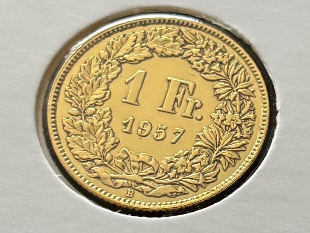 Schweiz 1 Silber-Franken 1957 vzgl - unz vergoldet Helvetia (Neu (gemäss Beschreibung)) in ...