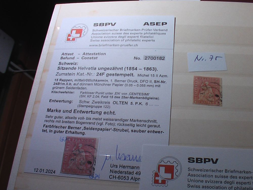Nr.75 Strubel 24F o SBK 450.-- m. A. geprüft (Gebraucht) in Uetendorf für CHF 32 – mit Lieferung ...