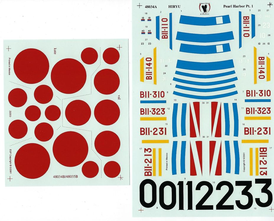 Decals für A6M2 Zero + D3A1 Val + B5N Kate 1/48 (Neu und ...