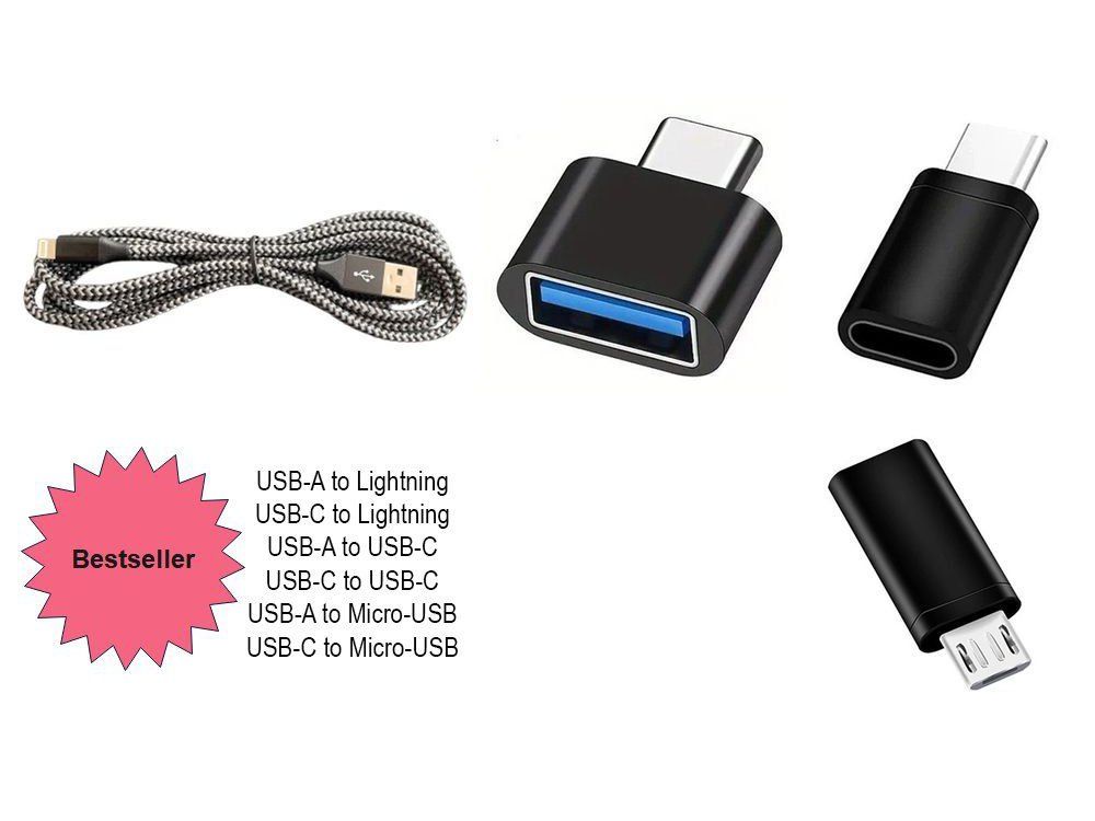 iPhone MFi Kabel 3 Adapter Set Lightning, USB-C, Micro USB (Neu und ...