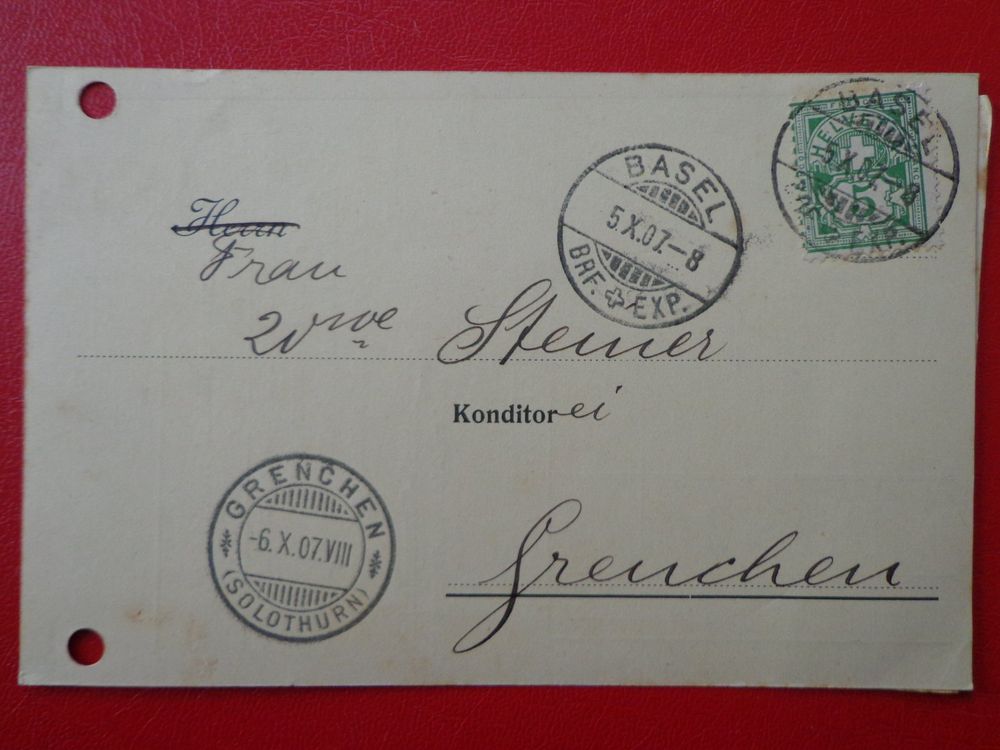 Vollstempel + Dokument 1907 HELVETIA /BASEL GRENCHEN SOLOTH. (Gebraucht) in Le Locle für CHF 1 ...
