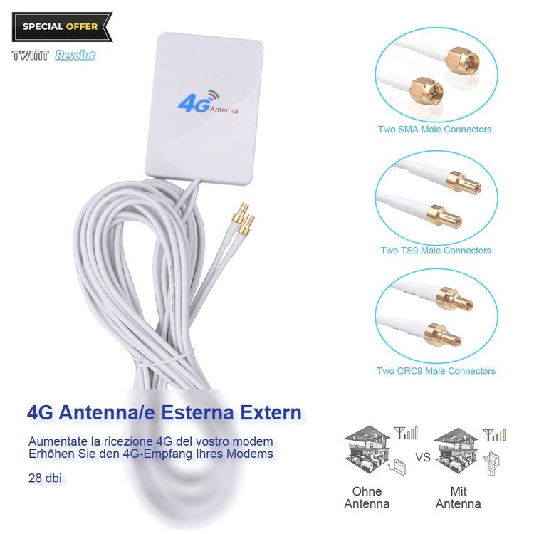 4G Externe Antenne CRC9 TS9 SMA Huawei Netgear (Neu und originalverpackt) in Chiasso für CHF 11 ...