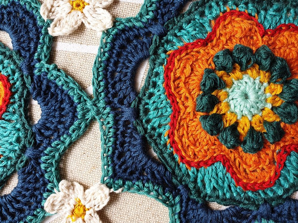 Hocker Handdecoriert hackeln Blumen Boho stil Granny Squer (Neu (gemäss Beschreibung)) in ...