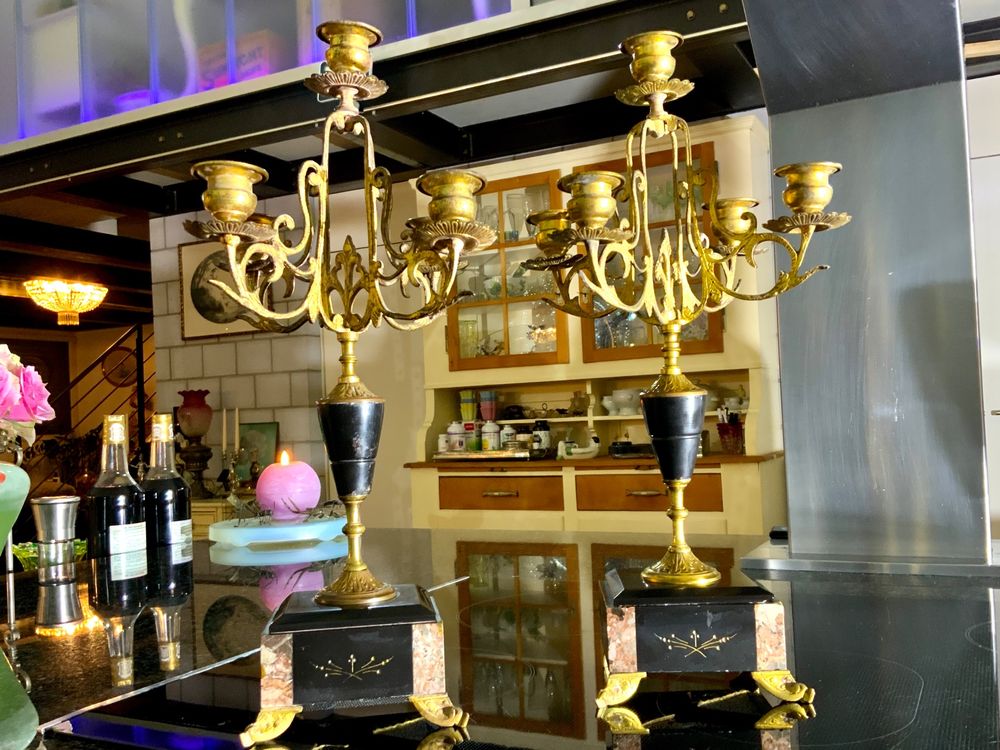 JUGENDSTIL 2 KERZENLEUCHTER BRONZE MARMOR FRANKREICH,1900 (Gebraucht) in Biglen für CHF 96 – mit ...