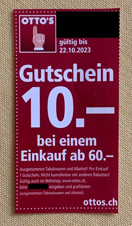 Ottos Gutschein CHF 10.- Rabatt ab CHF 60.- | Kaufen auf Ricardo