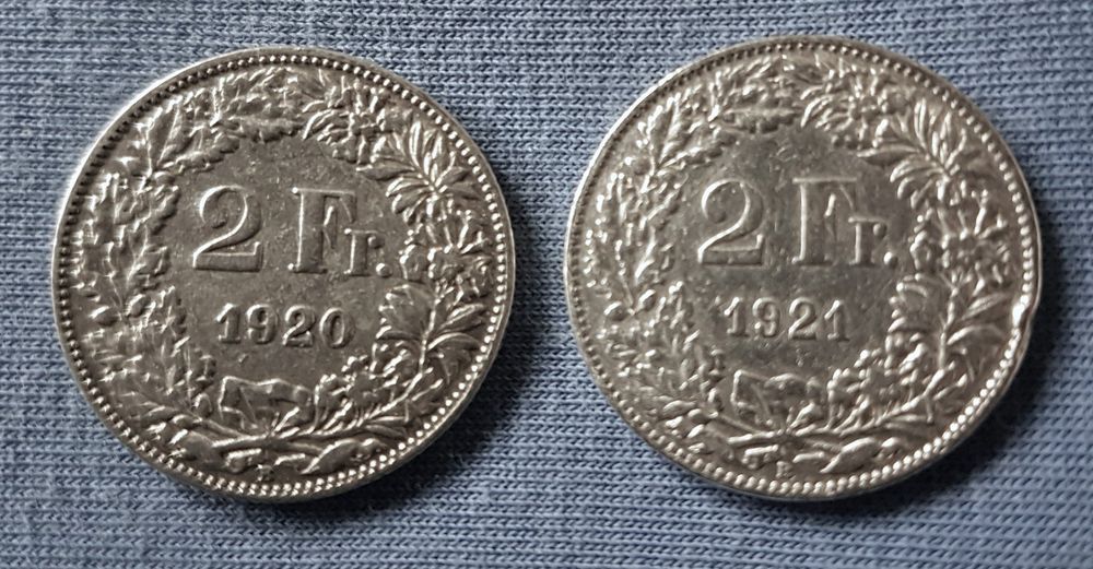 2 x 2 Franken Silbermünzen 1920 und 1921 ab nur 1 Franken !! (Gebraucht) in Camignolo für CHF 11 ...