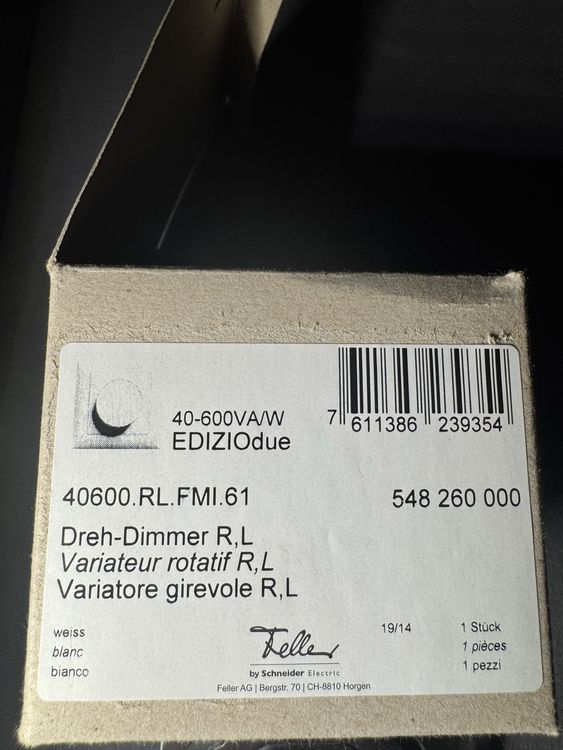 Feller EdizioDue Dreh-Dimmer Einsatz R.L 40-600VA/W, Neu (Neu (gemäss ...