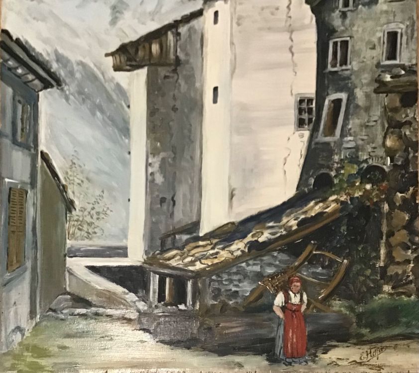 Emile HELFER (1914-1974) Haus am Berg Gemälde | Acheter sur Ricardo