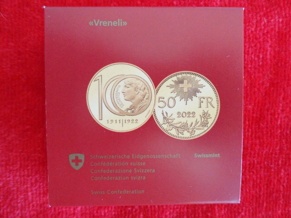 50 Fr. SONDER-GOLDMÜNZE 2022 "100 JAHRE GOLDVRENELI" (Neu und originalverpackt) in Gerlafingen ...