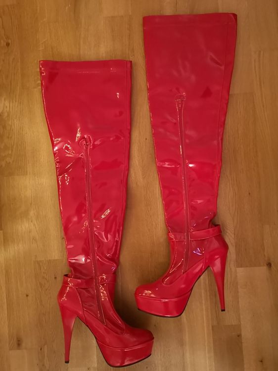 rote Lack Overknee Stiefel Gr. 43 | Kaufen auf Ricardo
