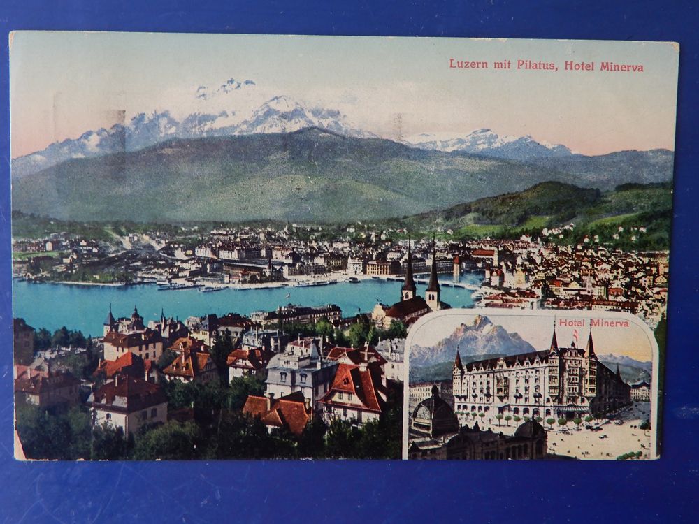 1923, Hotel Minerva in Luzern mit Pilatus, Photokarte | Kaufen auf Ricardo