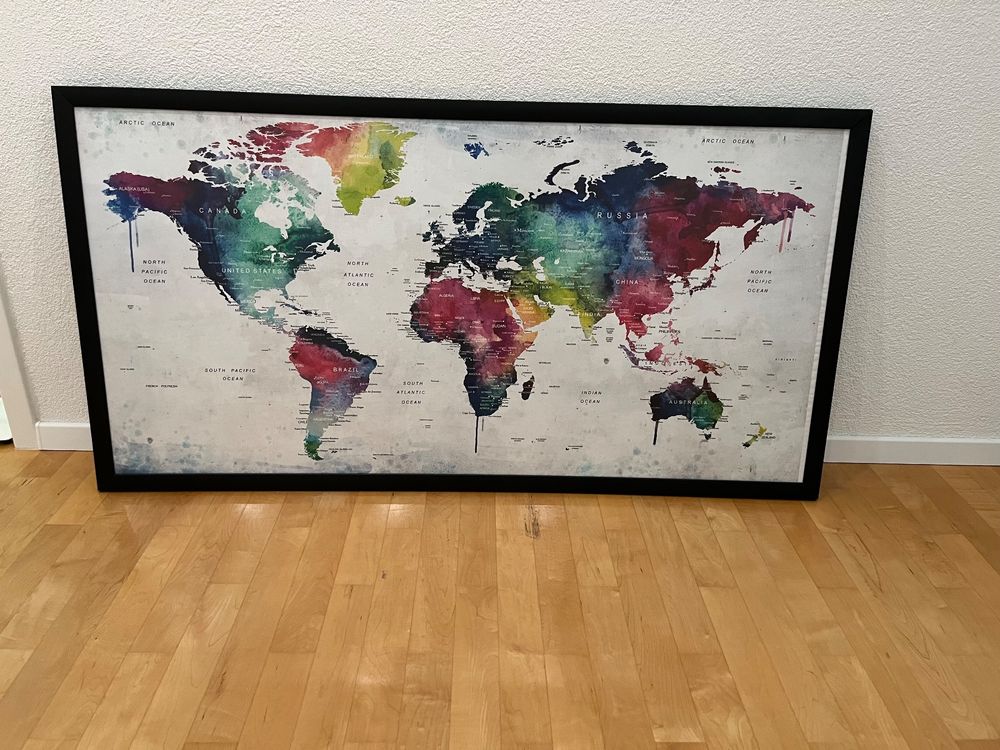XXL Weltkarte Bild mit Rahmen, 146x77cm (Gebraucht) in Basel für CHF 20 – nur Abholung auf ...