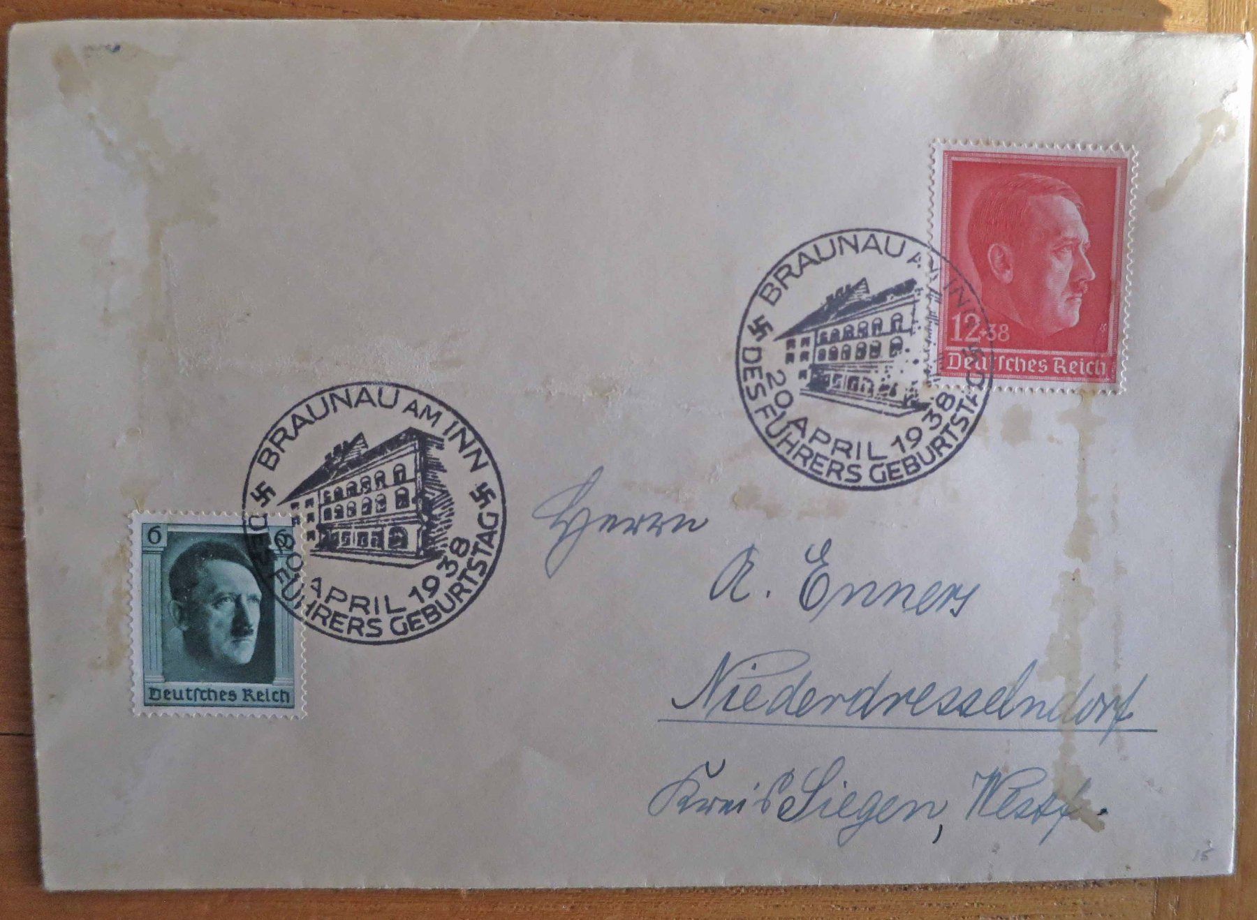 DR: 4 Belege Führer 1938; AK, Vignette und Brief (Gebraucht) in Oberwil ...