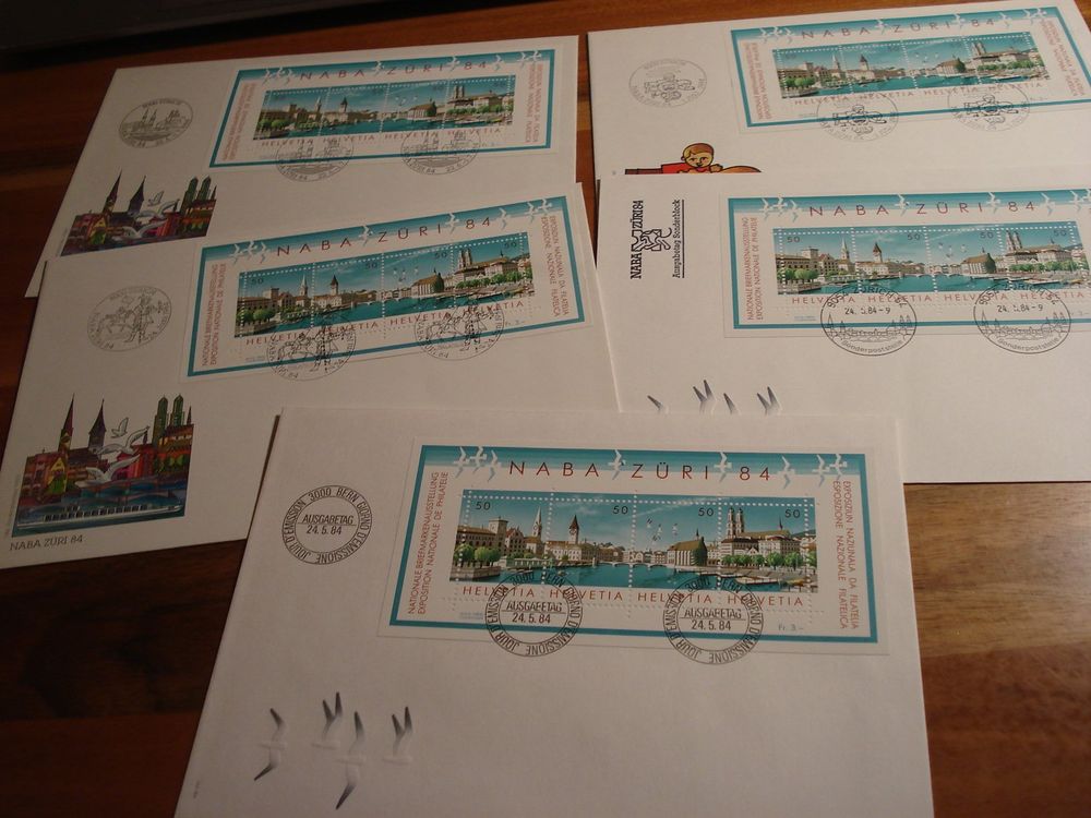 5 Belege Block NABA Zürich 1984, FDC + Briefe mit Sonder-o (Gebraucht) in Niederwil AG für CHF 0 ...
