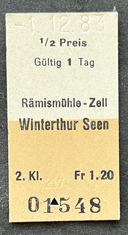 Rämismühle - Zell Winterthur Seen / 1983 Billett (Gebraucht) in Wabern für CHF 1.5 – mit ...