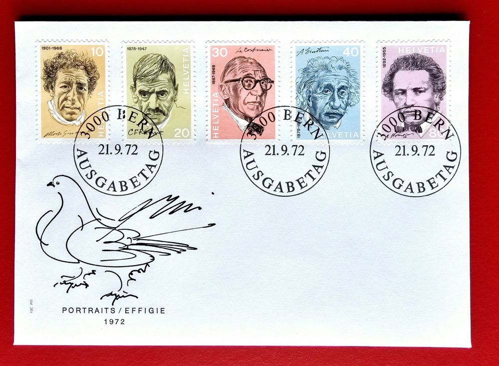 PORTRAITS VON HANS ERNI 511 -515 CORBUSIER EINSTEIN FDC 1972 | Kaufen auf Ricardo